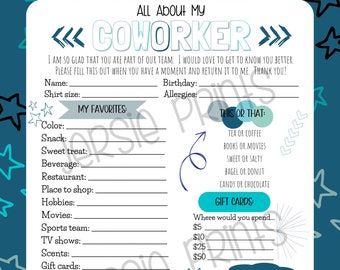 All About Me Printable / My Coworker / Coworker Favorite Things / New ...