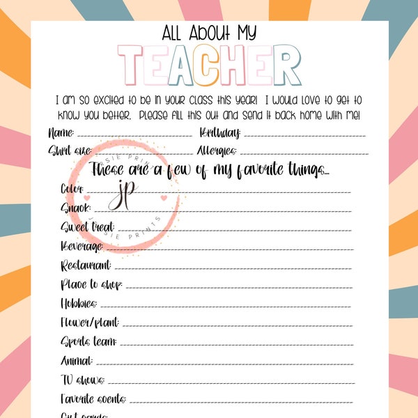 Get to Know My Child Template - Etsy