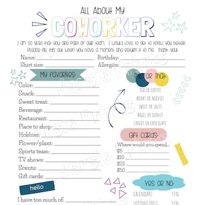 All About My Coworker / Coworker Favorite Things / New Employee / Team ...