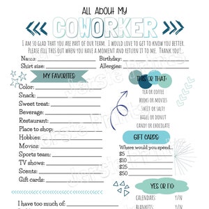 All About My Coworker / Male Coworker Favorite Things / New Employee ...