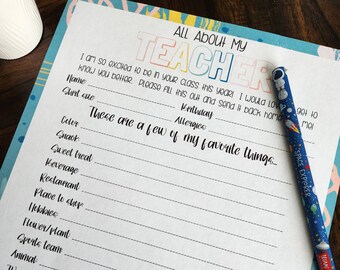 All About My Teacher / Teacher Favorite Things / First Day of School ...