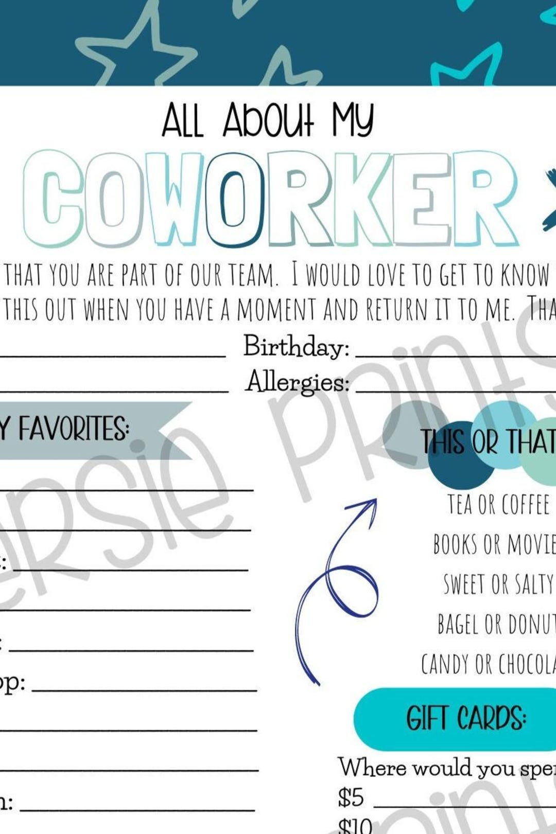 Coworker Questionnaire: Team Building Printable (PNG Digital Download ...