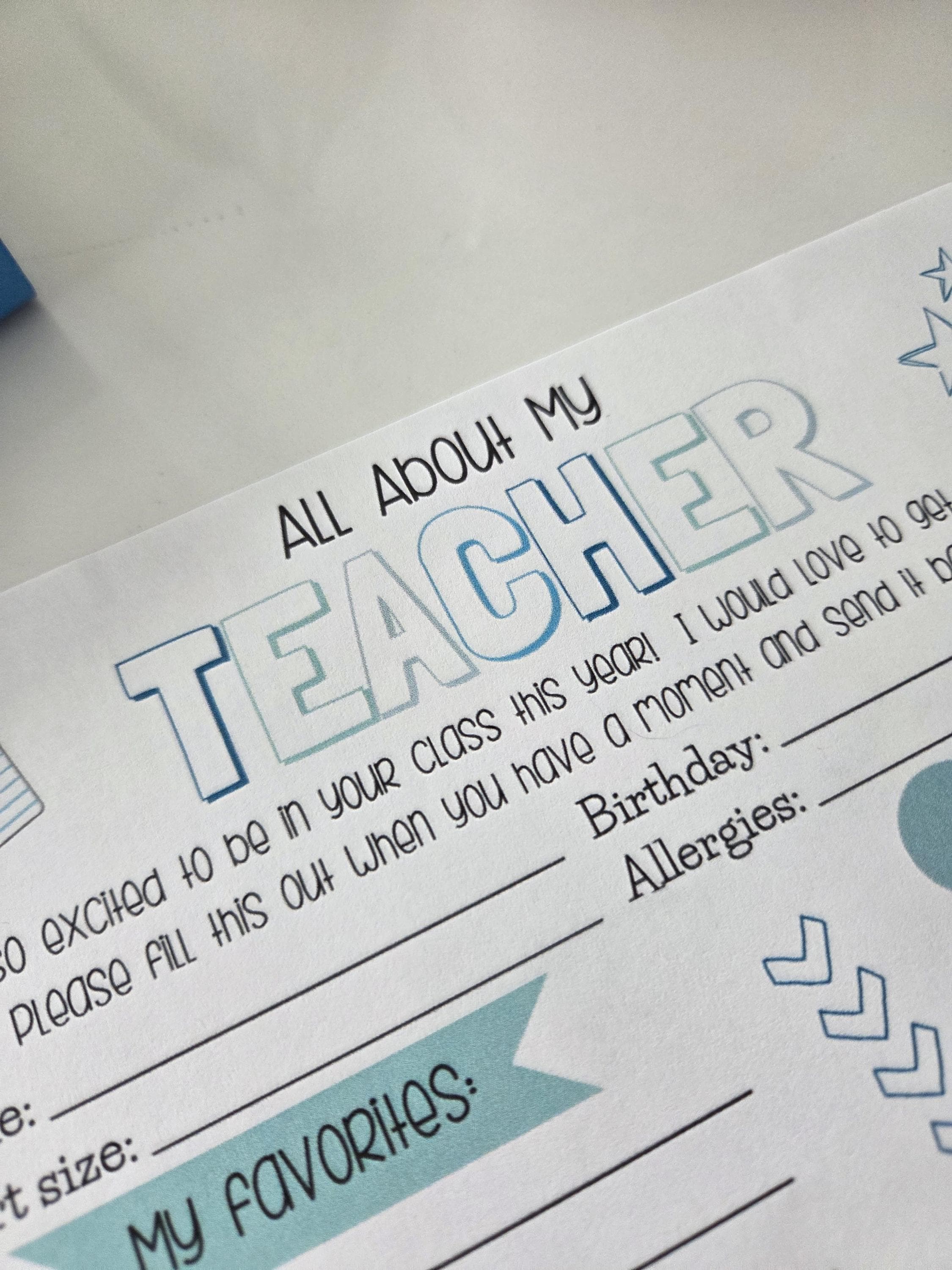 All About My Teacher / Male Teacher / Teacher Favorite Things / Get to ...