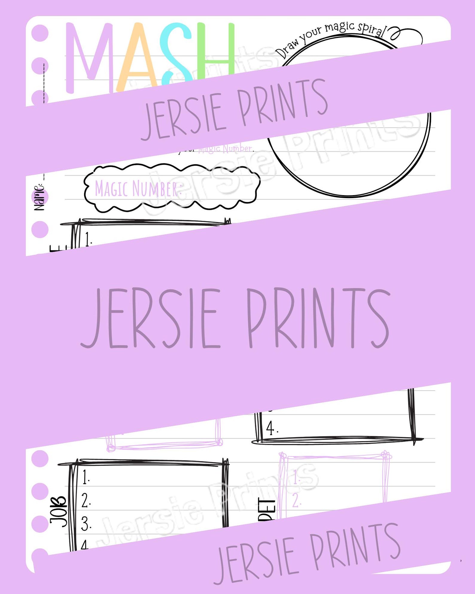 MASH Game Printable / 80's and 90's Game / Future Prediction Game ...