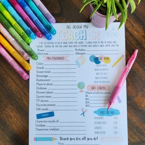 All About My Teacher / Teacher Favorite Things / First Day of School ...