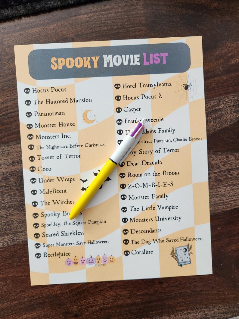 Spooky Movie List / Halloween Movie Printable List / Family Movie Night ...
