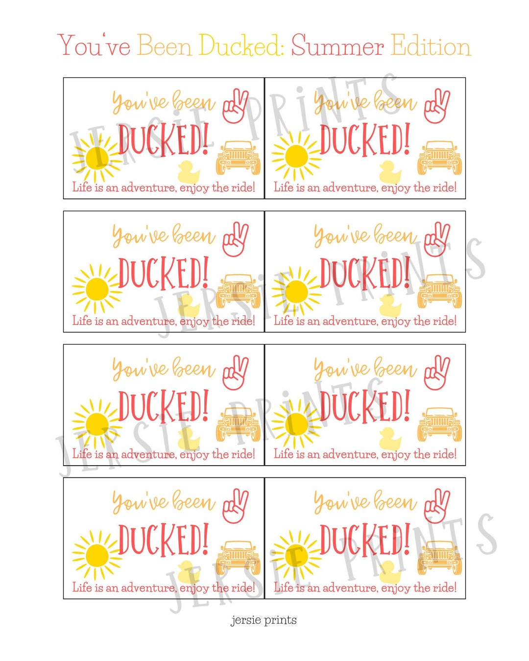 You've Been Ducked: Summer Edition Printable Cards / Jeep Game / Duck ...