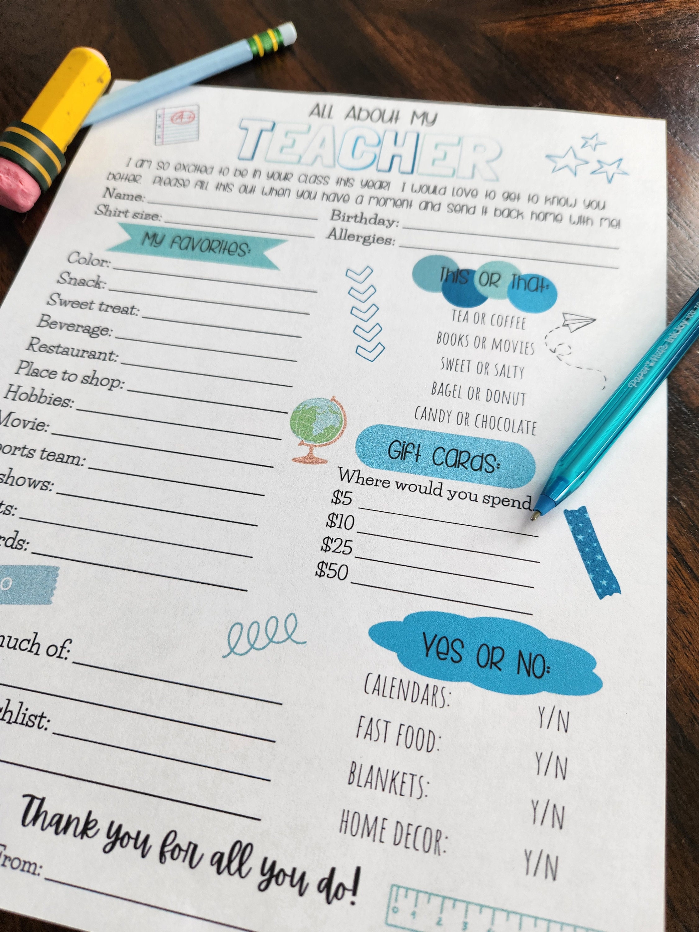 All About My Teacher / Male Teacher / Teacher Favorite Things / Get to ...