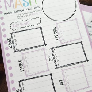 MASH Game Printable / 80's and 90's Game / Future Prediction Game ...