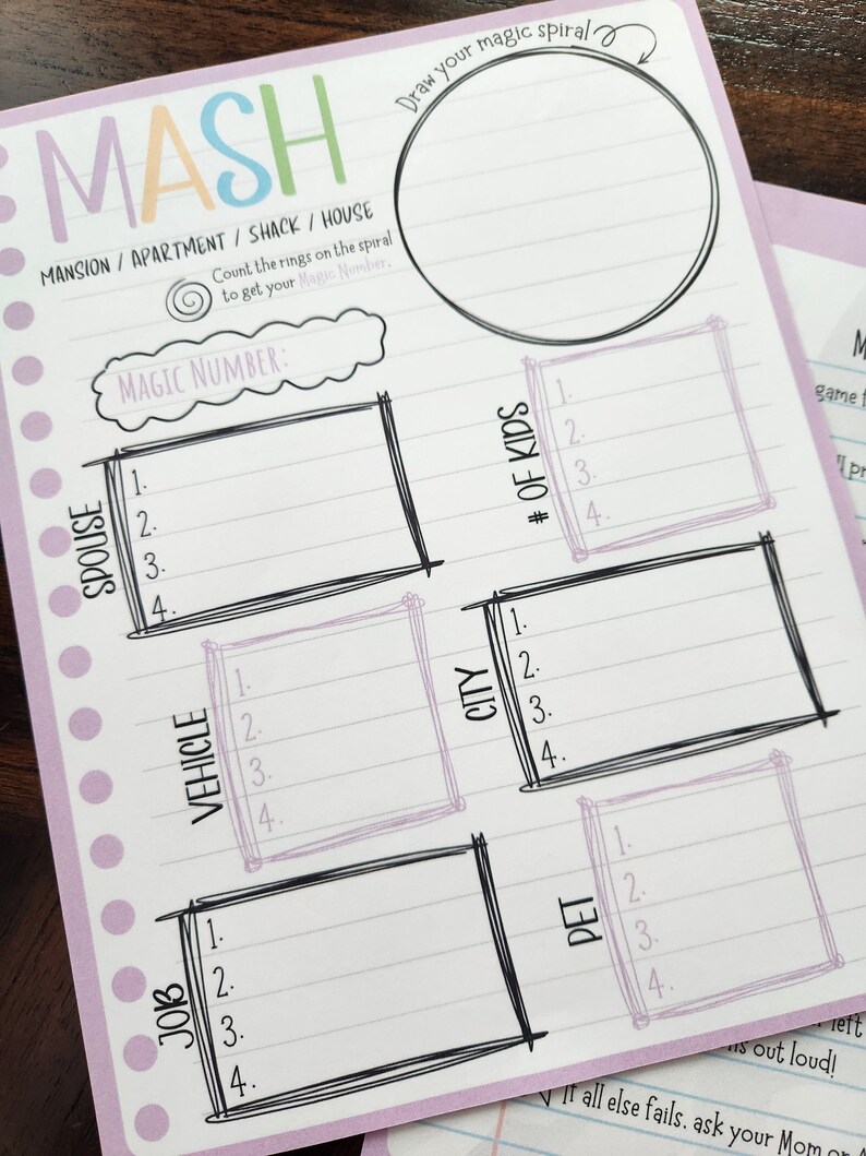 MASH Game Printable / 80's and 90's Game / Future Prediction Game / Non ...