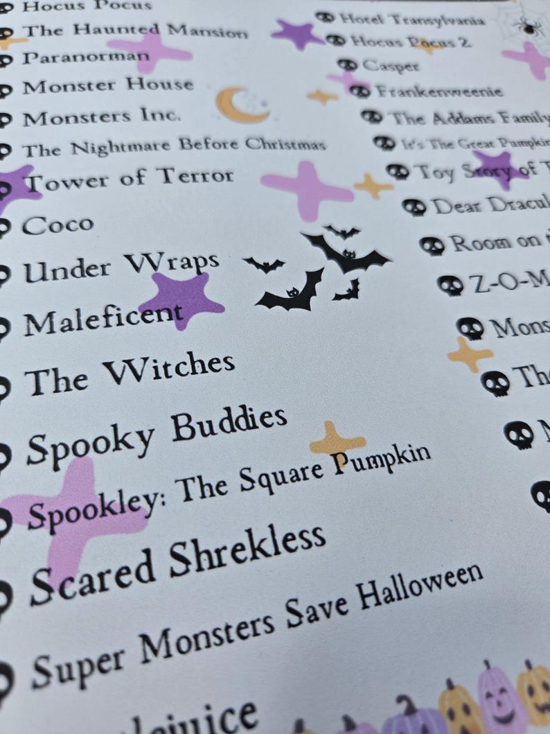 Spooky Movie List / Halloween Movie Printable List / Family Movie Night ...