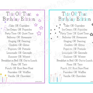 This or That Birthday Edition / Birthday Game / Party Favor / Birthday ...