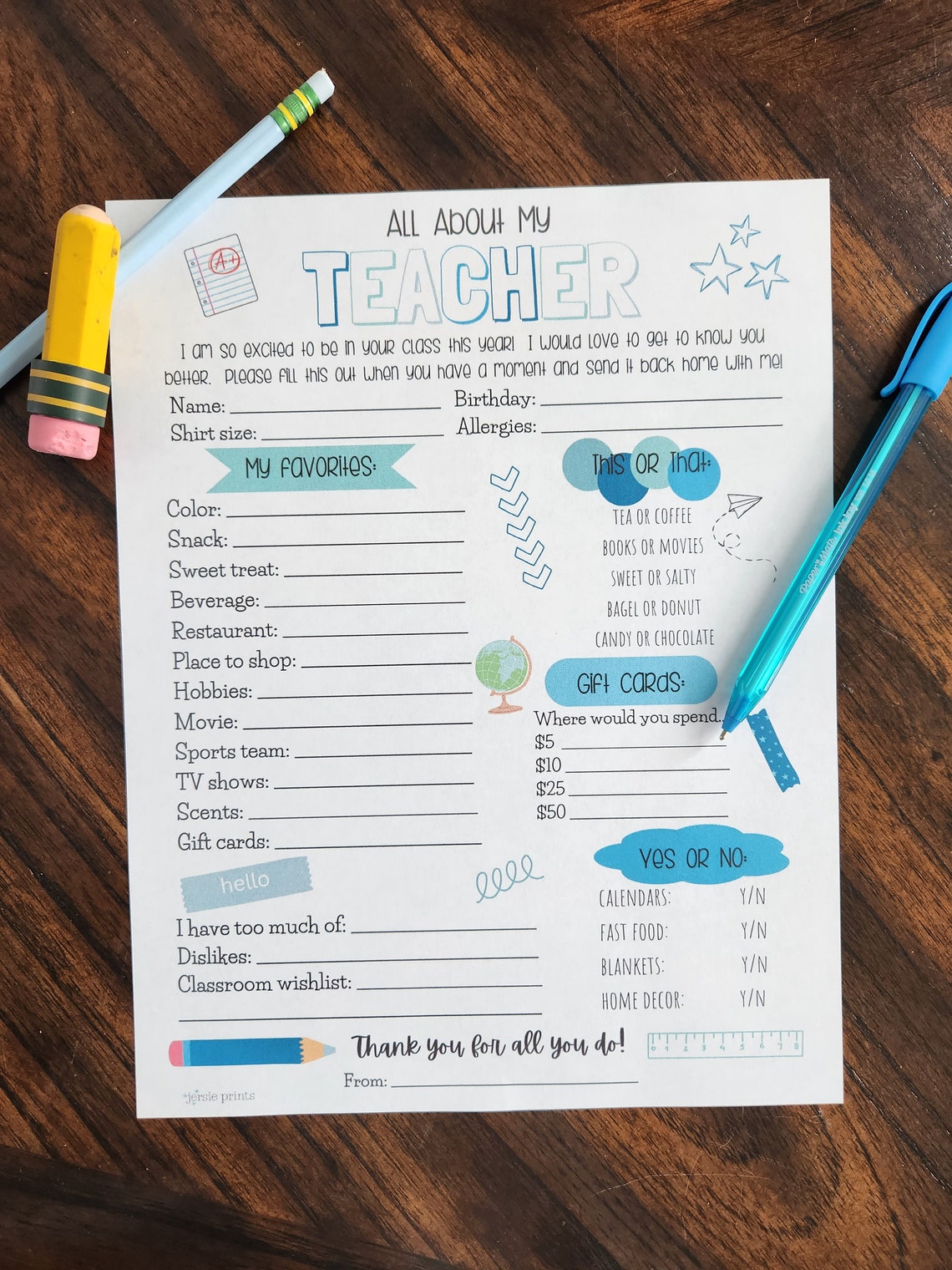 All About My Teacher / Male Teacher / Teacher Favorite Things / Get to ...