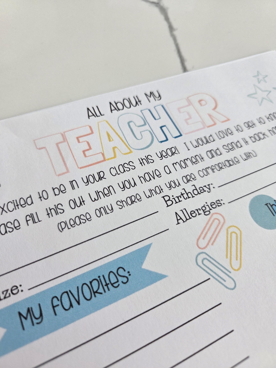 All About My Teacher / Teacher Favorite Things / First Day of School ...