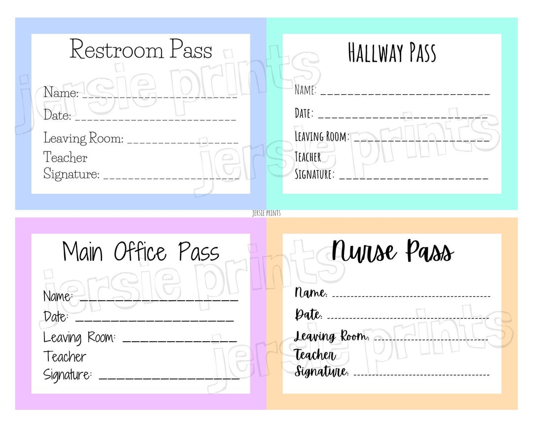 Teacher Hall Pass Printable Notes / School Notes / Student Hall Passes ...