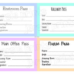 Teacher Hall Pass Printable Notes / School Notes / Student Hall Passes ...