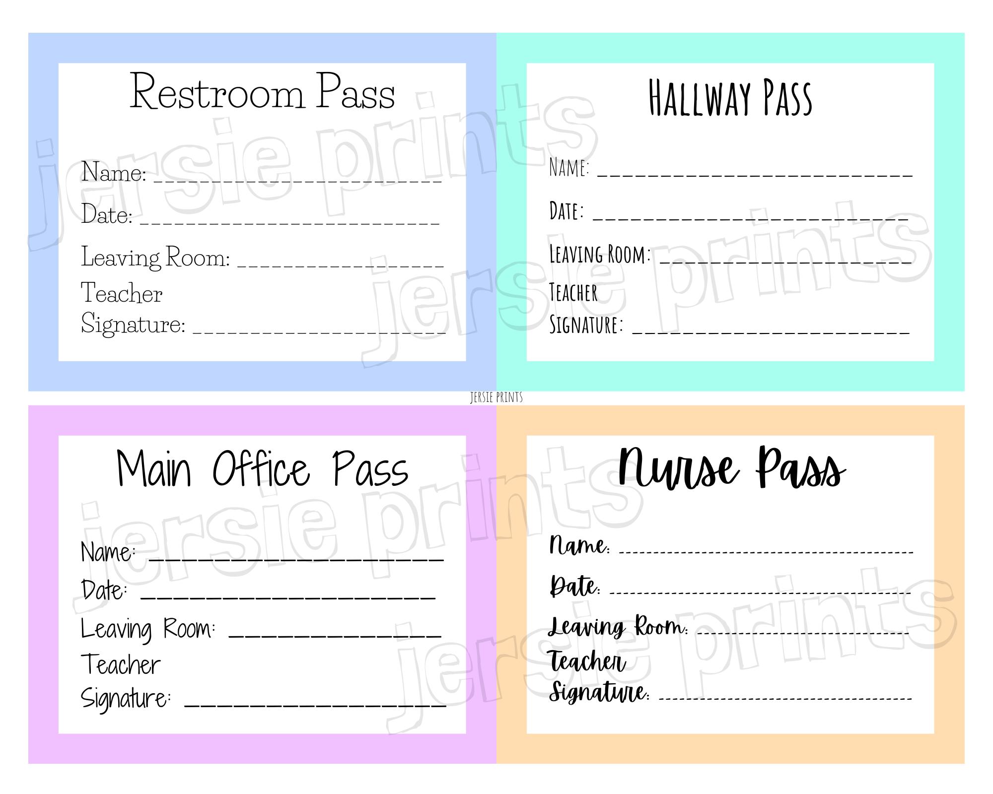 Teacher Hall Pass Printable Notes / School Notes / Student Hall Passes ...