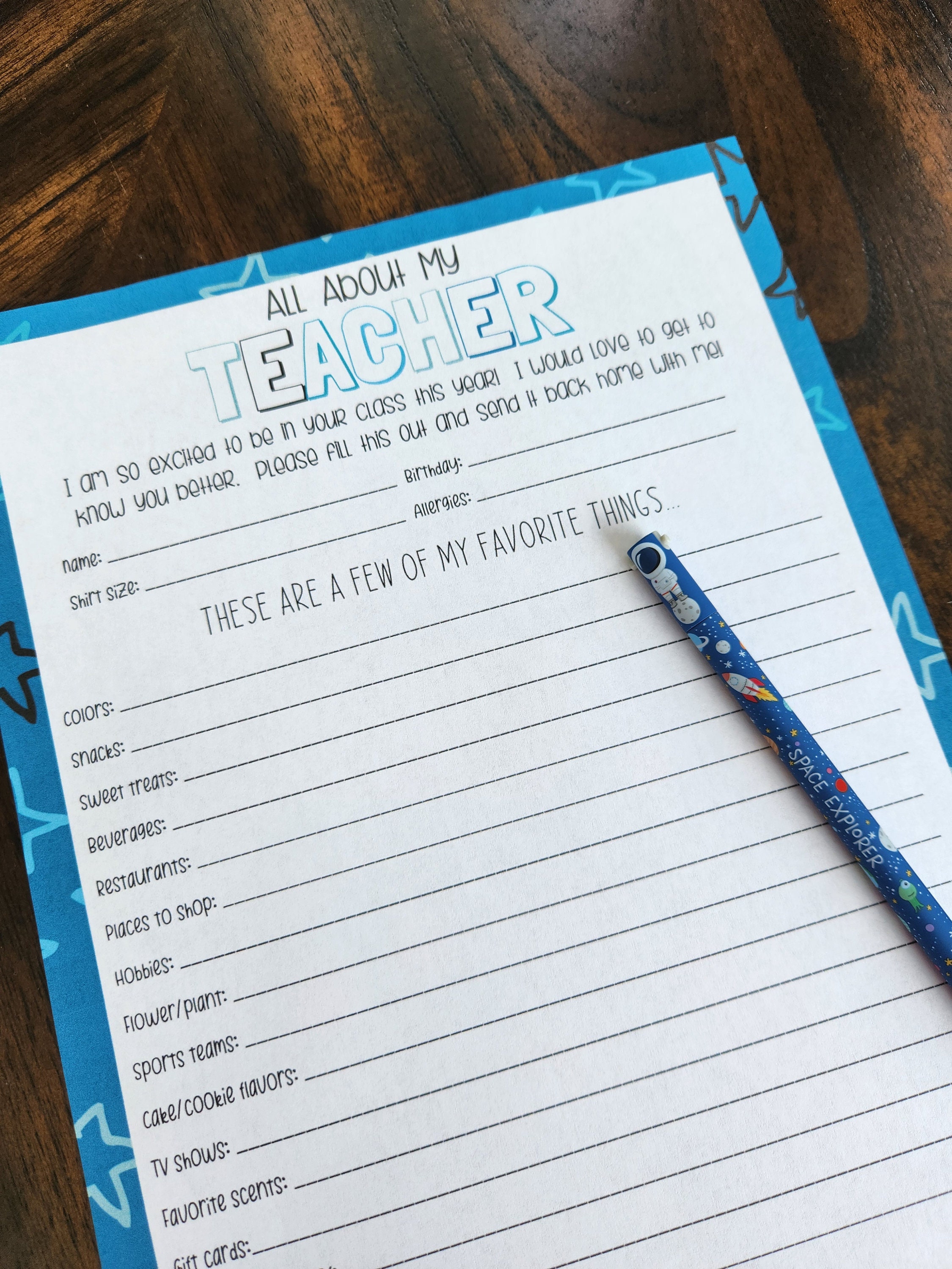 All About My Teacher / Teacher Favorite Things / First Day of School ...