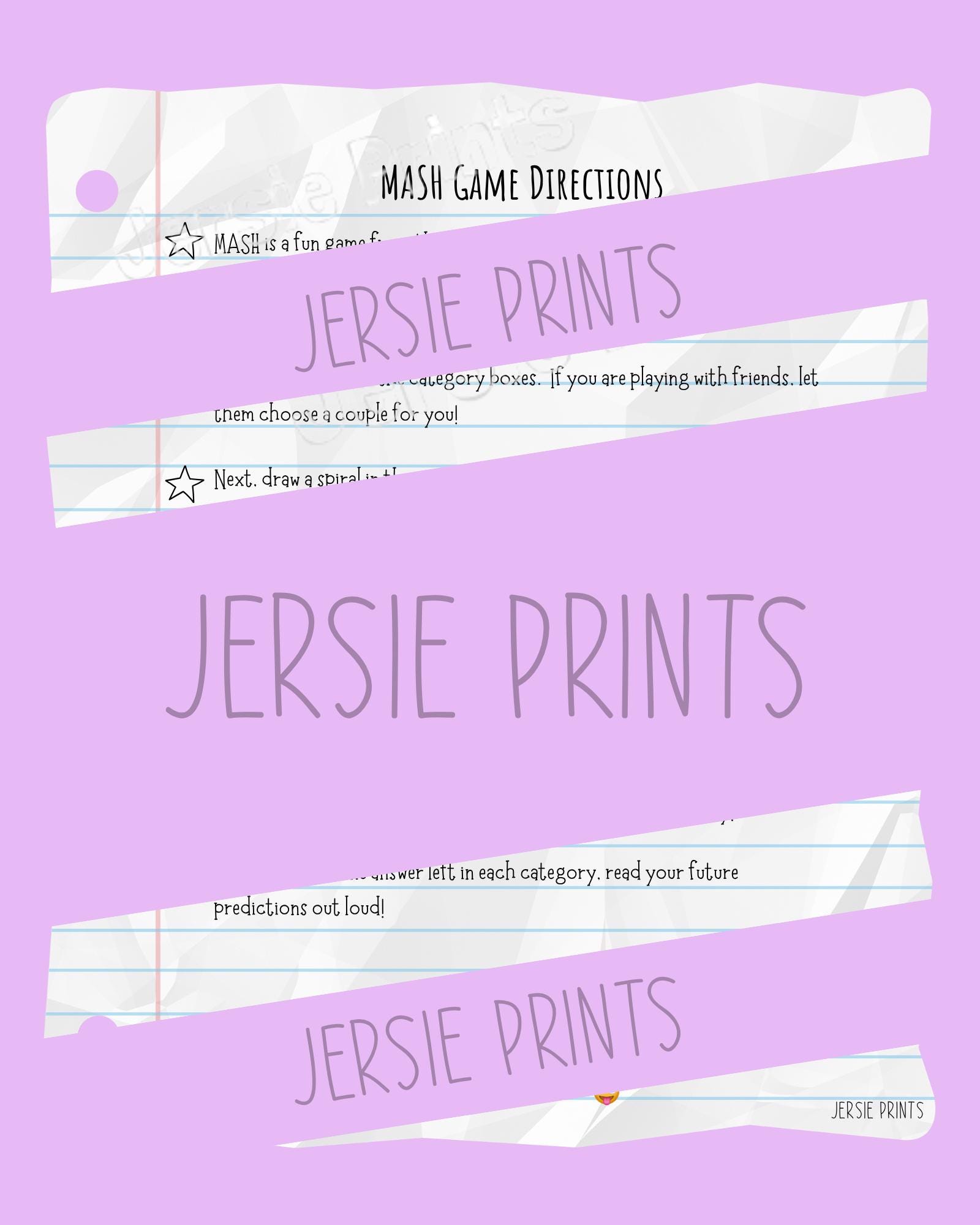 MASH Game Printable / 80's and 90's Game / Future Prediction Game ...