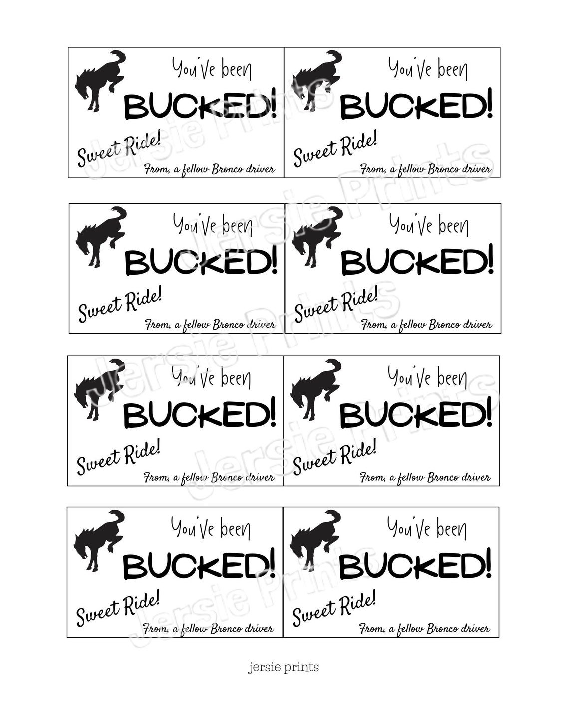 You've Been Bucked Printable Cards / Bronco Game / Buck Buck Bronco ...