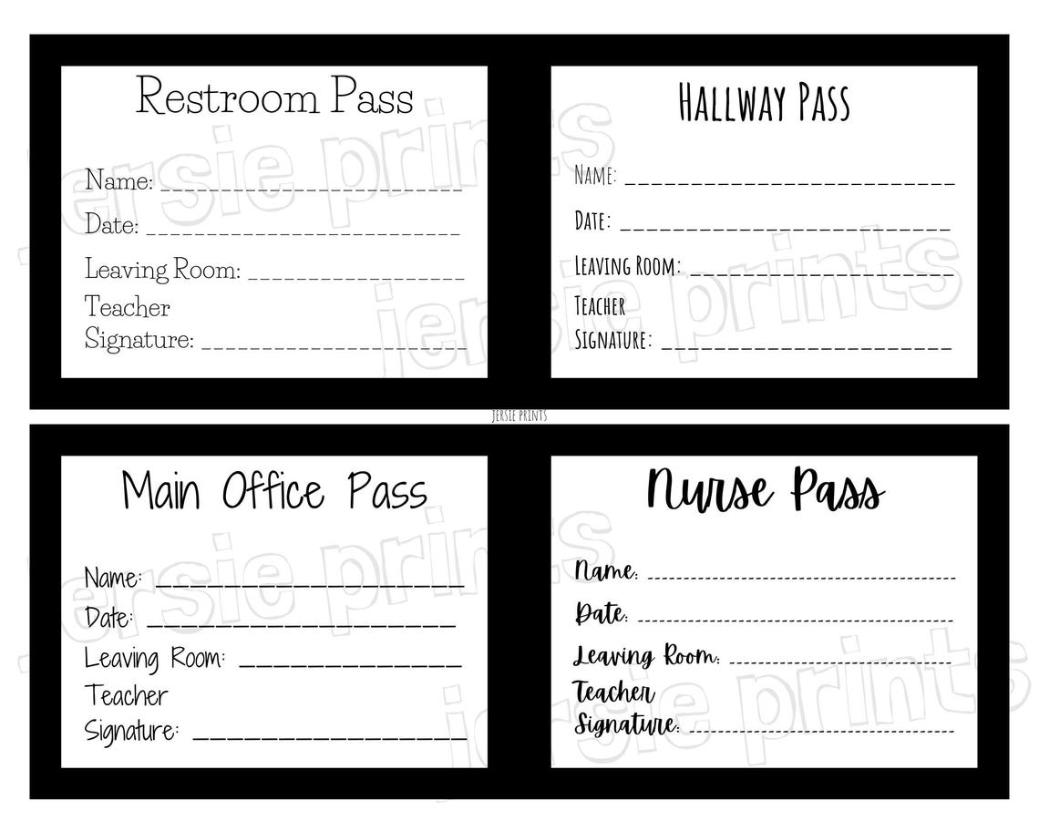 Teacher Hall Pass Printable Notes / School Notes / Student Hall Passes ...