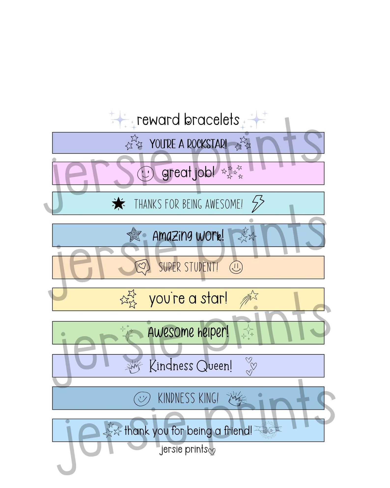Reward Bracelets Printable / Student Awards / Praise Bracelets / Reward ...