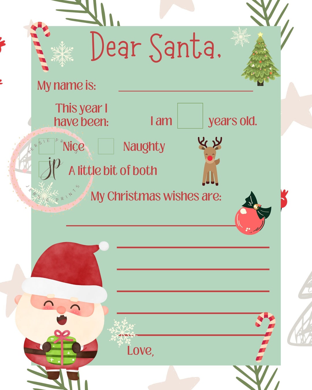 Dear Santa Printable / Letter to Santa / Christmas Letter for Kids ...