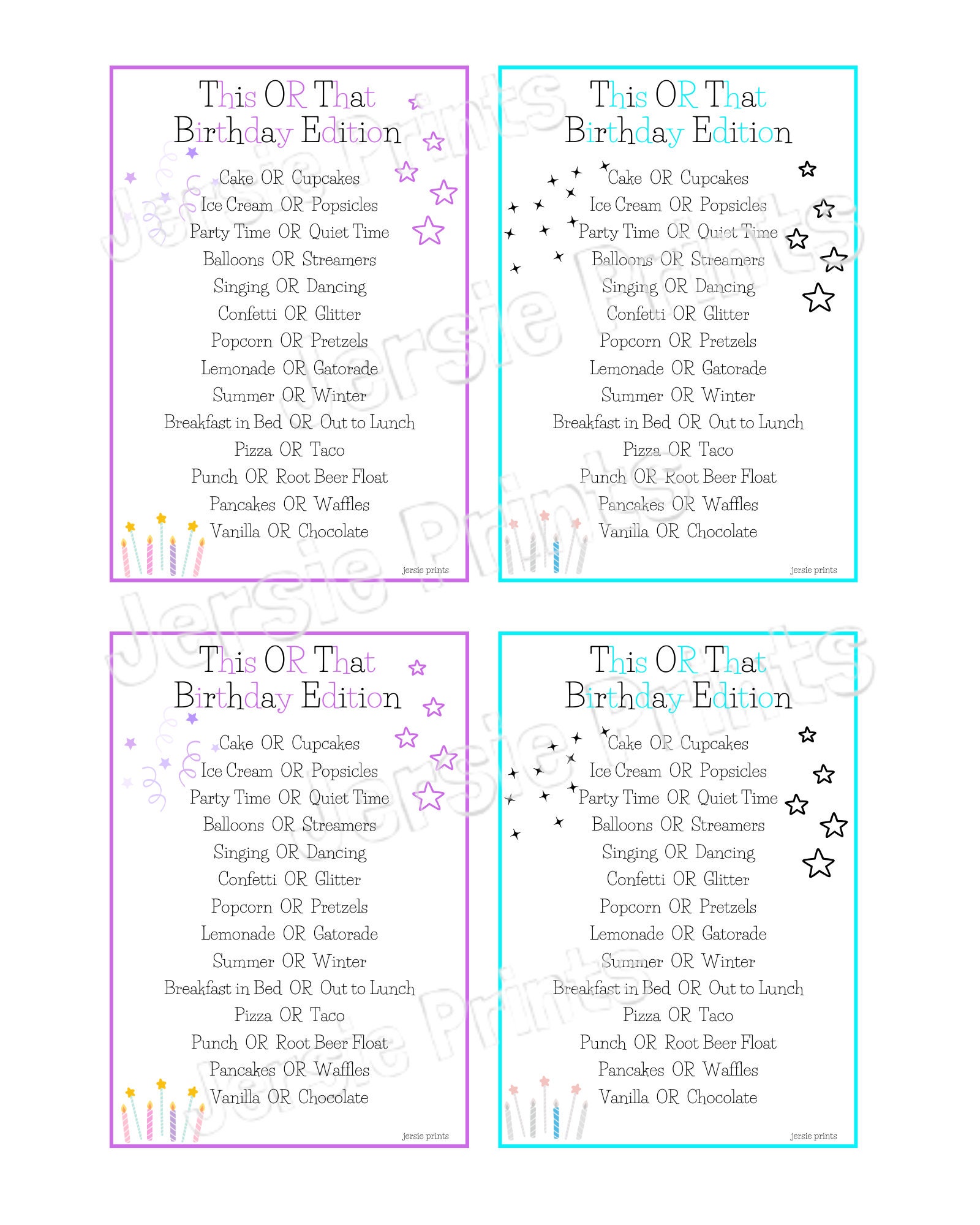 This or That Birthday Edition / Birthday Game / Party Favor / Birthday ...