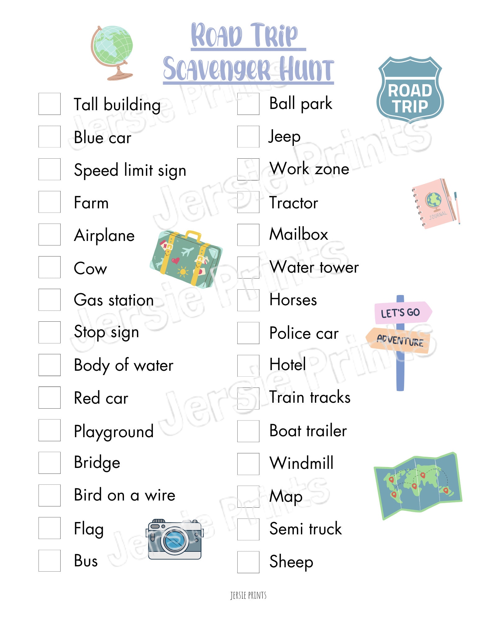 Road Trip Scavenger Hunt / Travel Game Printables / Search and Find ...