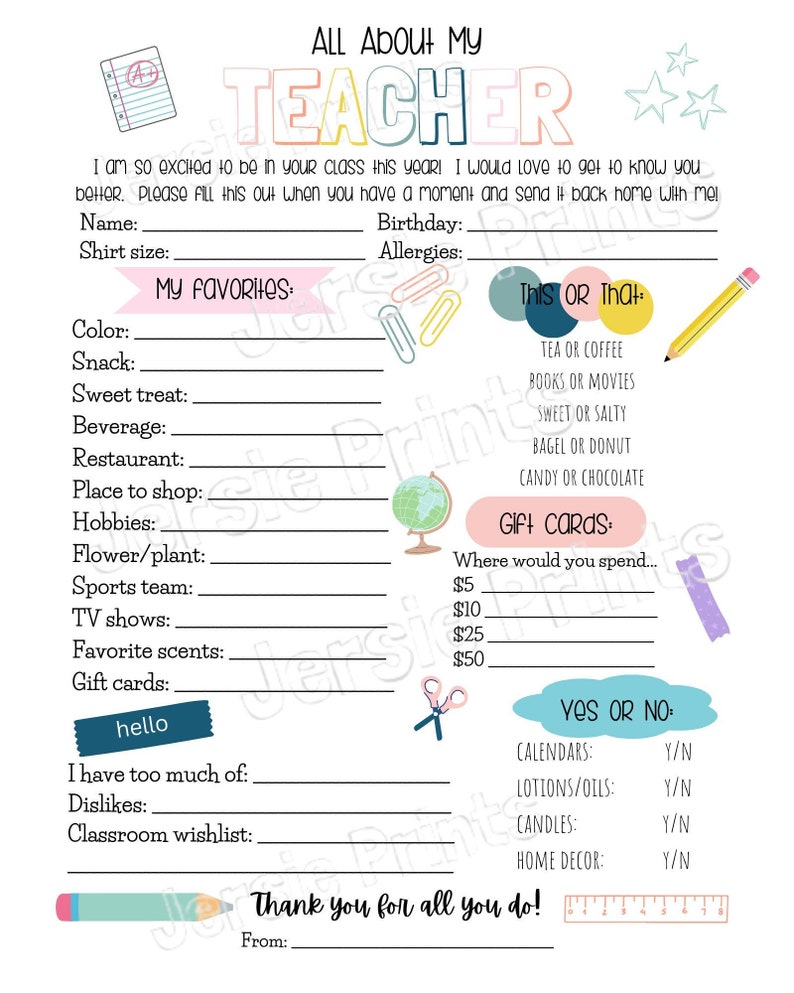 All About My Teacher / Teacher Favorite Things / First Day of - Etsy