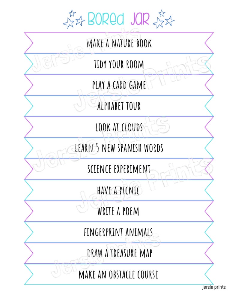 Kids Bored Jar Printable: 48 Summer Activities (PNG Files) - Etsy