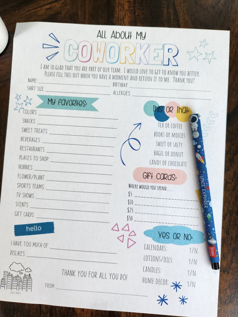 All About My Coworker / Coworker Favorite Things / New Employee / Team ...