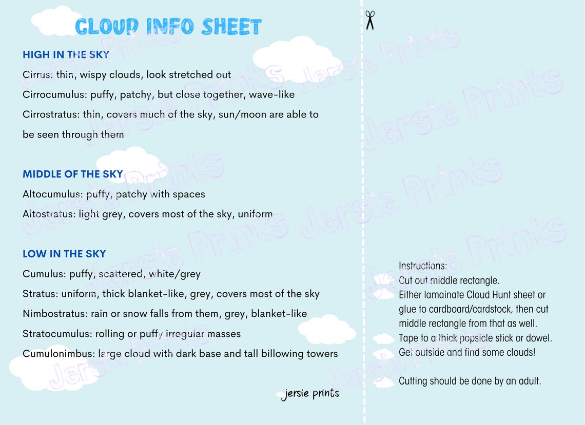 Cloud Hunt Printable / Cloud Finder / Classroom Activity / Teacher ...