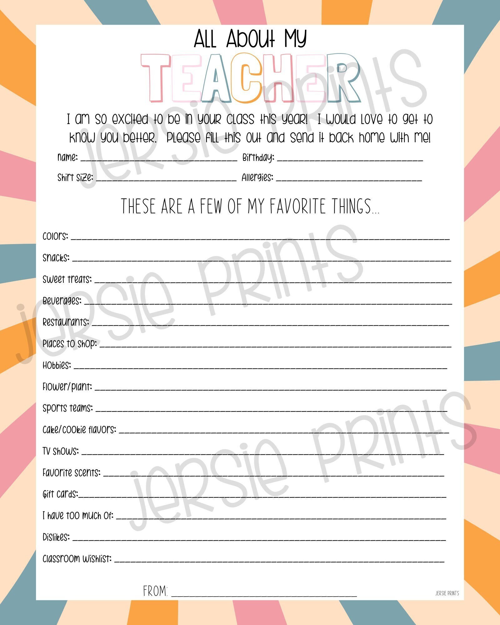 All About My Teacher / Teacher Favorite Things / First Day of School ...