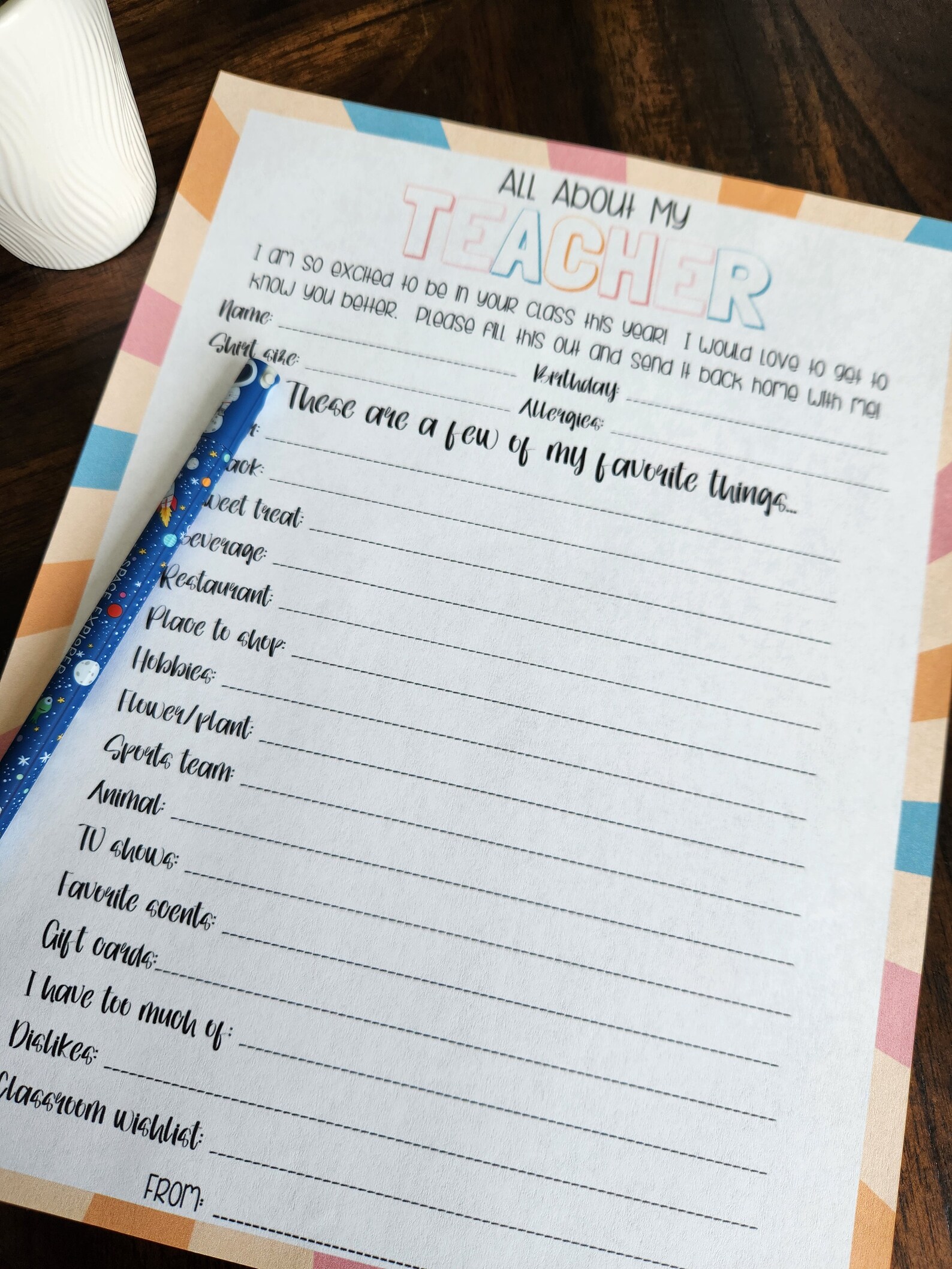 All About My Teacher / Teacher Favorite Things / First Day of School ...