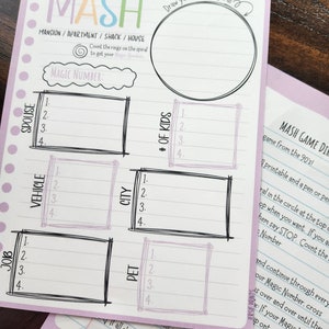 MASH Game Printable / 80's and 90's Game / Future Prediction Game ...