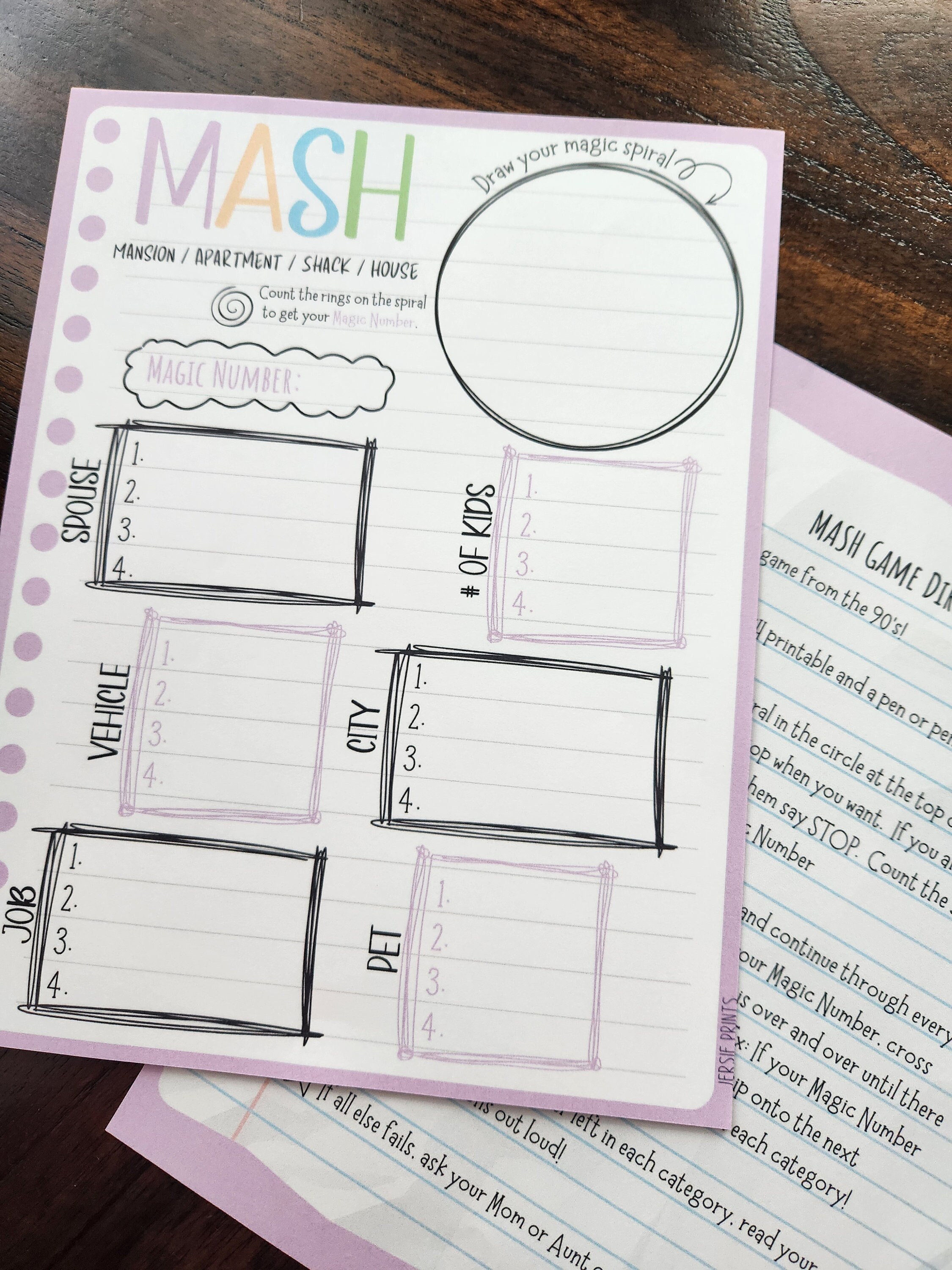 MASH Game Printable / 80's and 90's Game / Future Prediction Game / Non ...