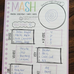 MASH Game Printable / 80's and 90's Game / Future Prediction Game ...