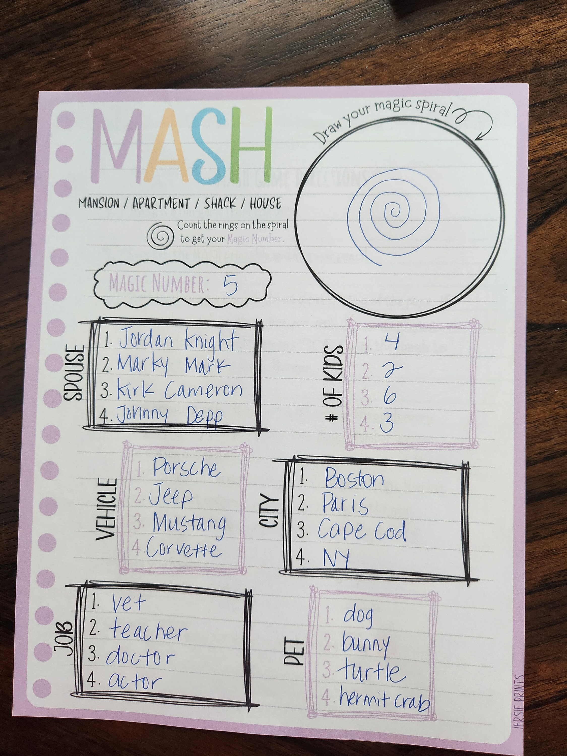 MASH Game Printable / 80's and 90's Game / Future Prediction Game / Non ...