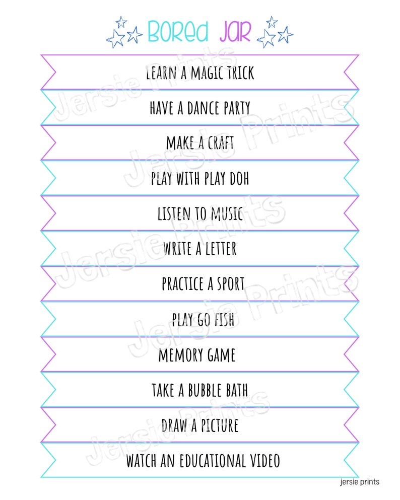 Kids Bored Jar Printable: 48 Summer Activities (PNG Files) - Etsy