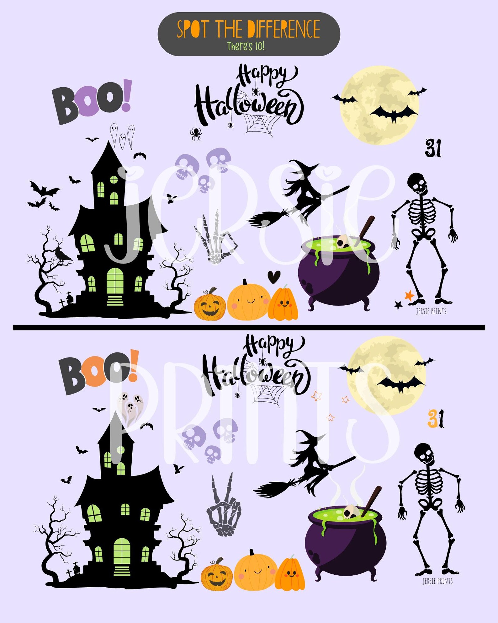 Halloween Spot the Difference Activity: Printable Party Game (digital ...