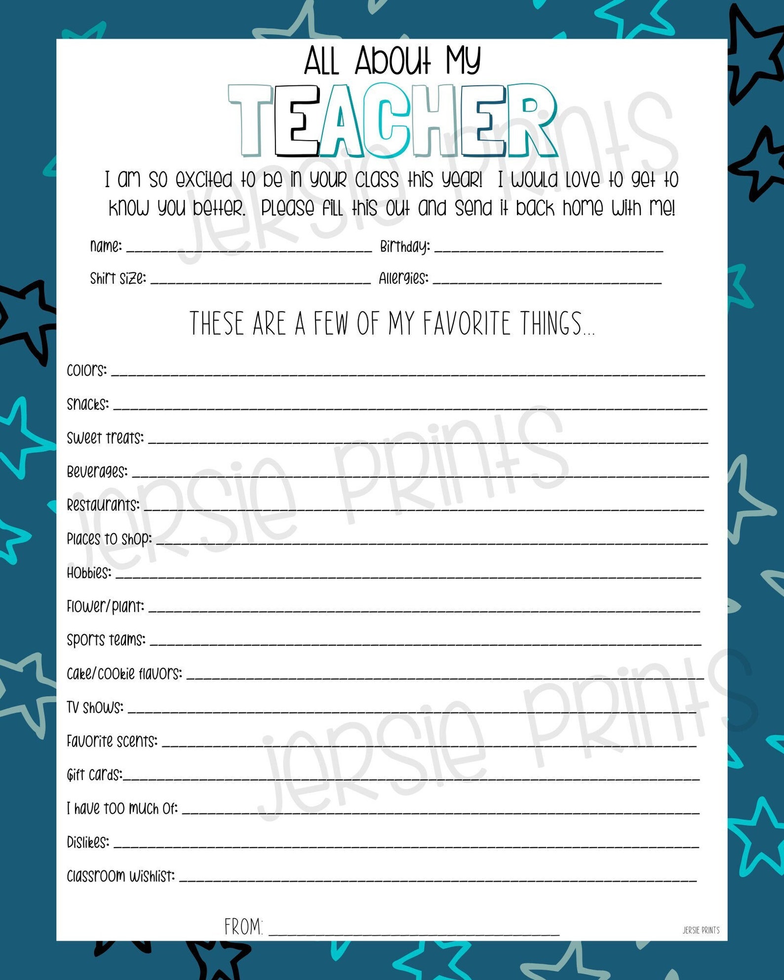 All About My Teacher / Teacher Favorite Things / First Day of School ...