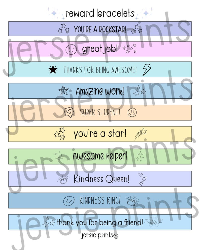 Reward Bracelets Printable / Student Awards / Praise Bracelets / Reward ...