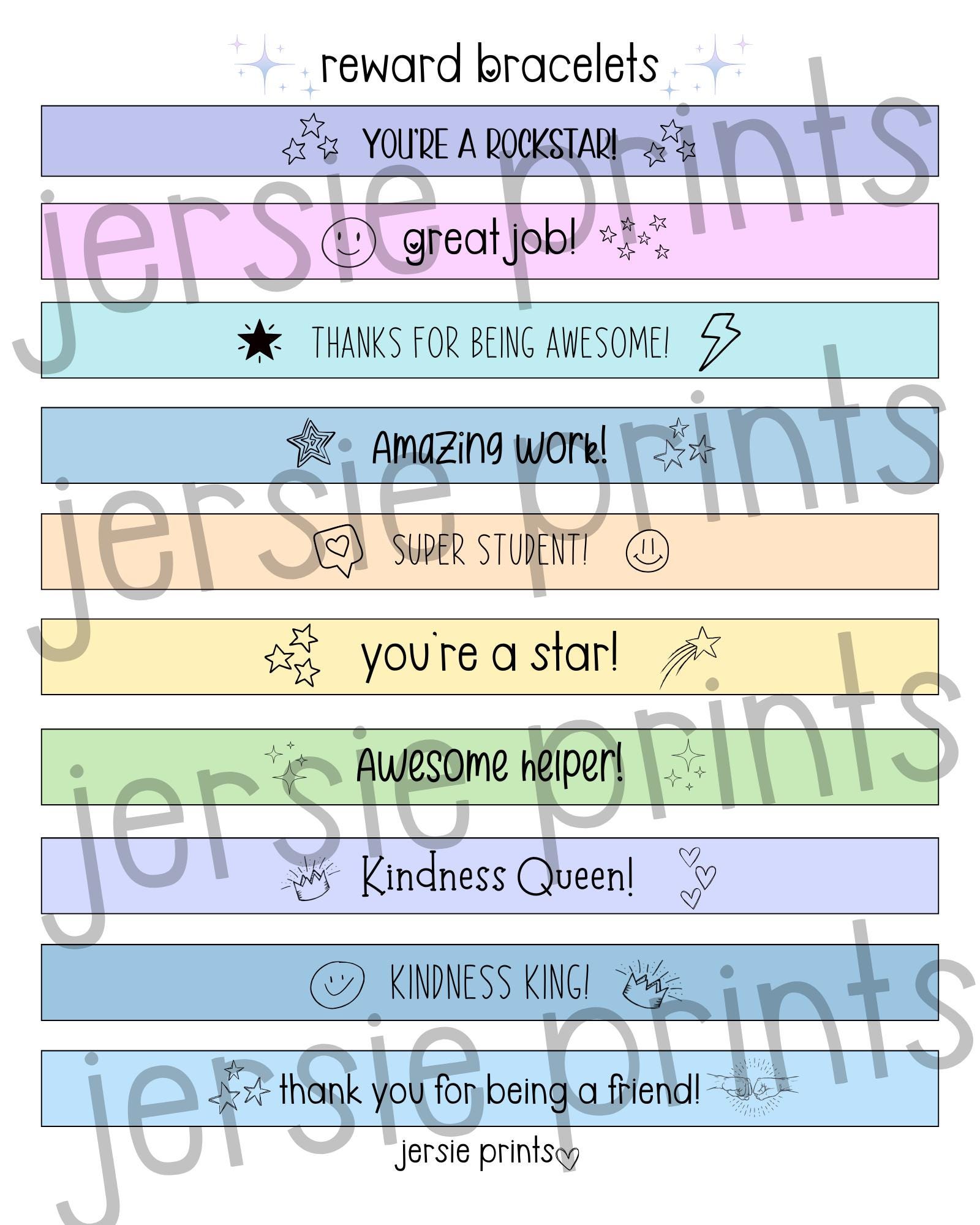 Reward Bracelets Printable / Student Awards / Praise Bracelets / Reward ...