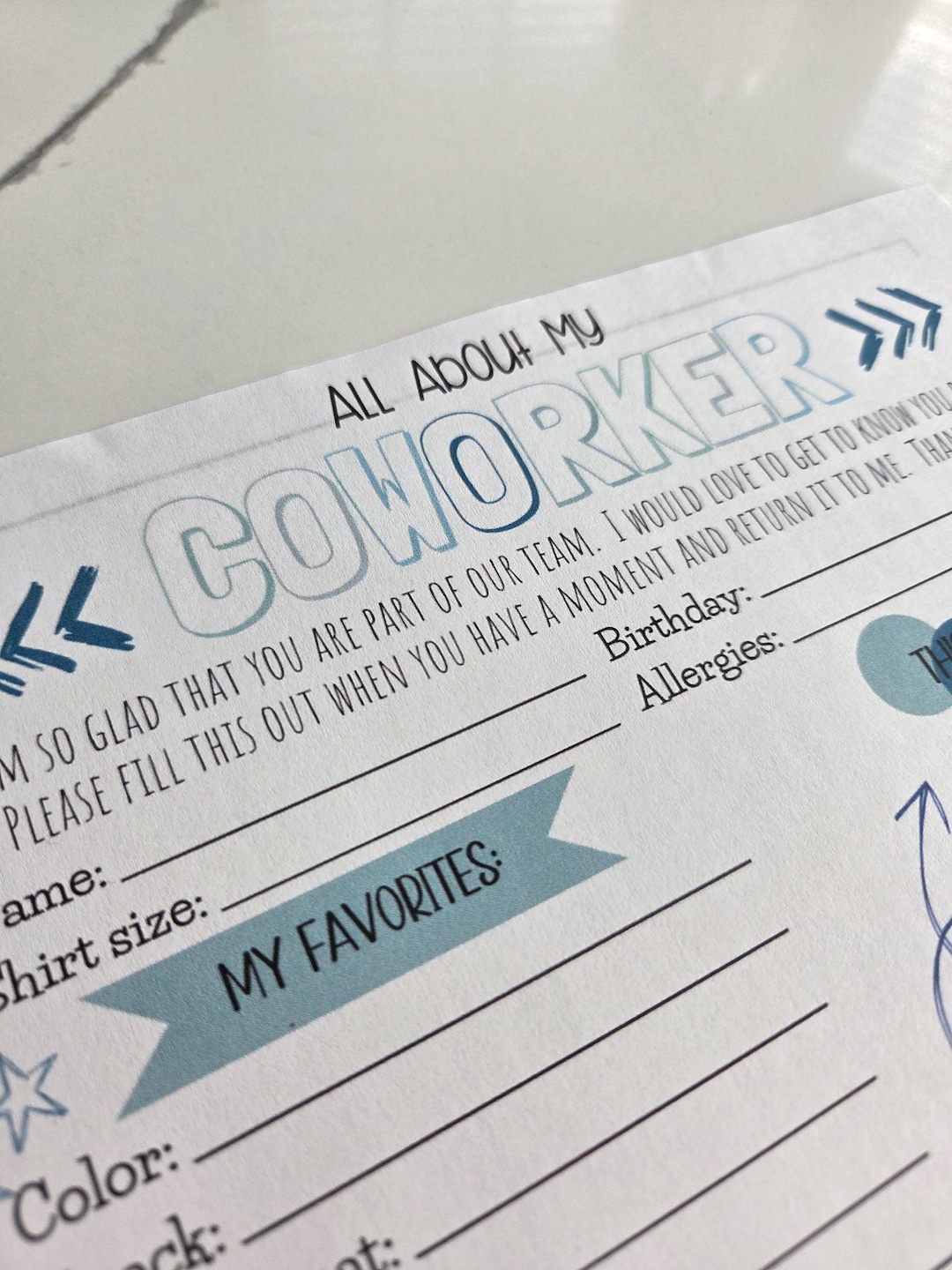 Coworker Questionnaire: Male Employee Favorite Things (PNG Digital ...