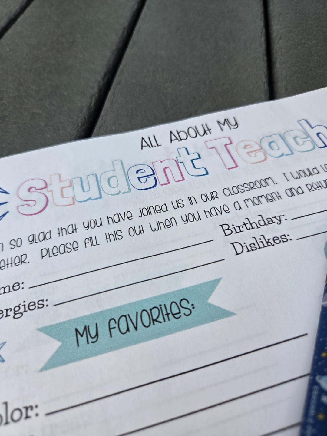 Student Teacher Questionnaire: Printable Favorite Things Survey (PNG ...