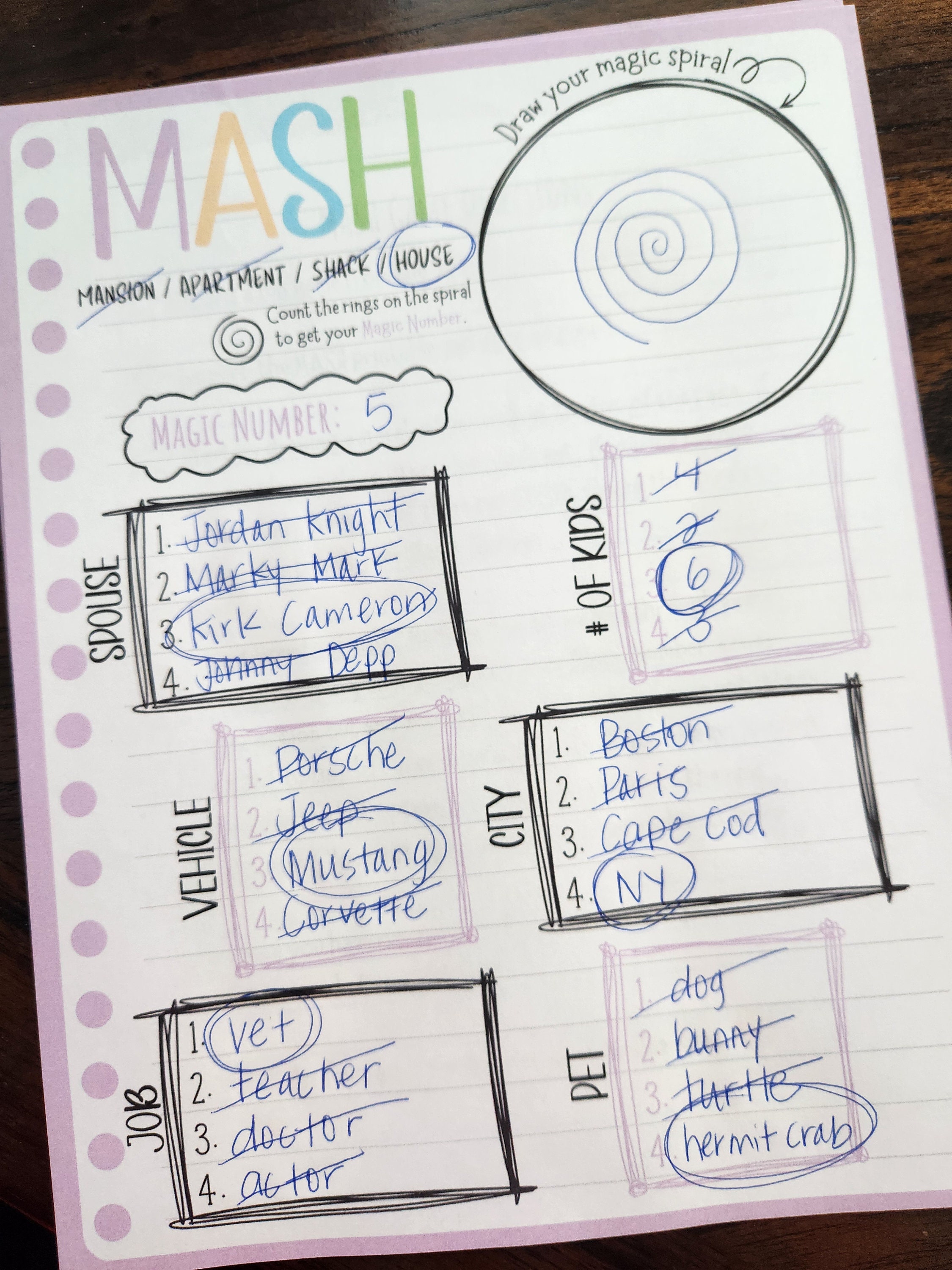 MASH Game Printable / 80's and 90's Game / Future Prediction Game / Non ...