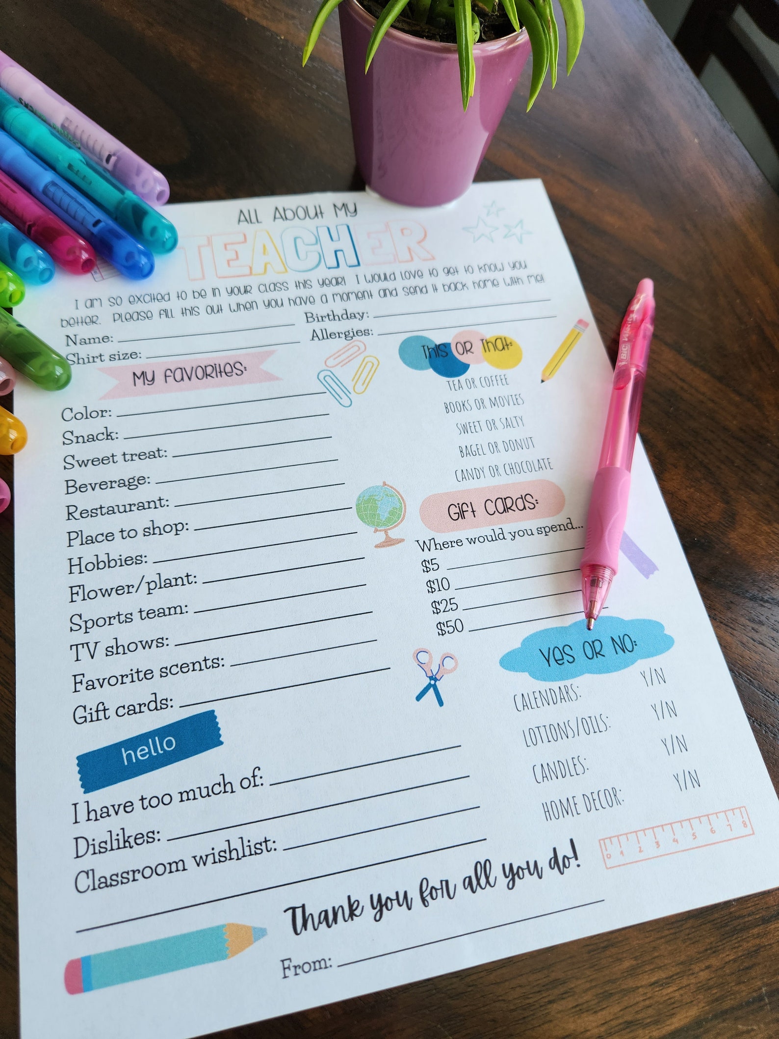 All About My Teacher / Teacher Favorite Things / First Day of School ...