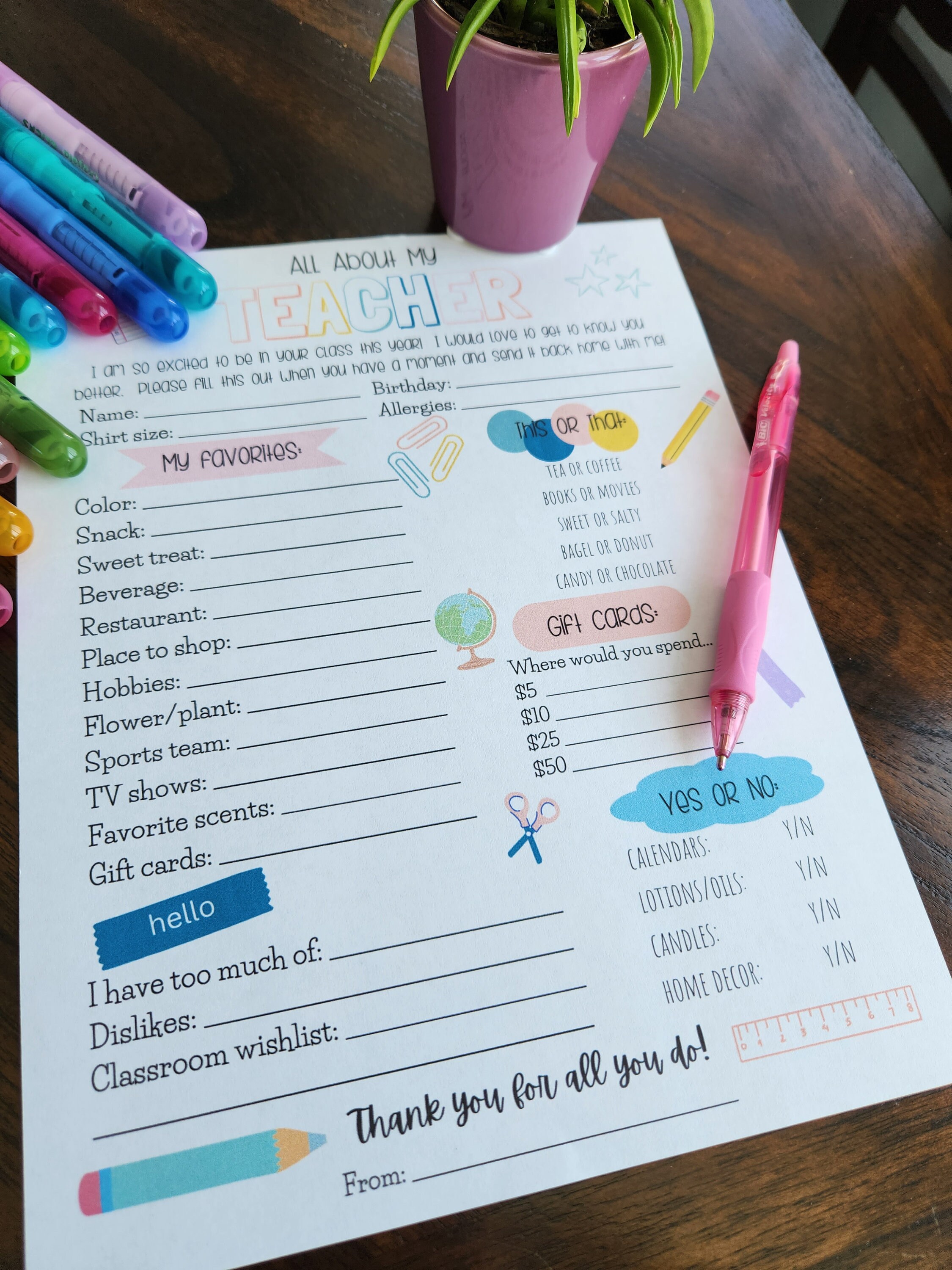 All About My Teacher / Teacher Favorite Things / First Day of School ...