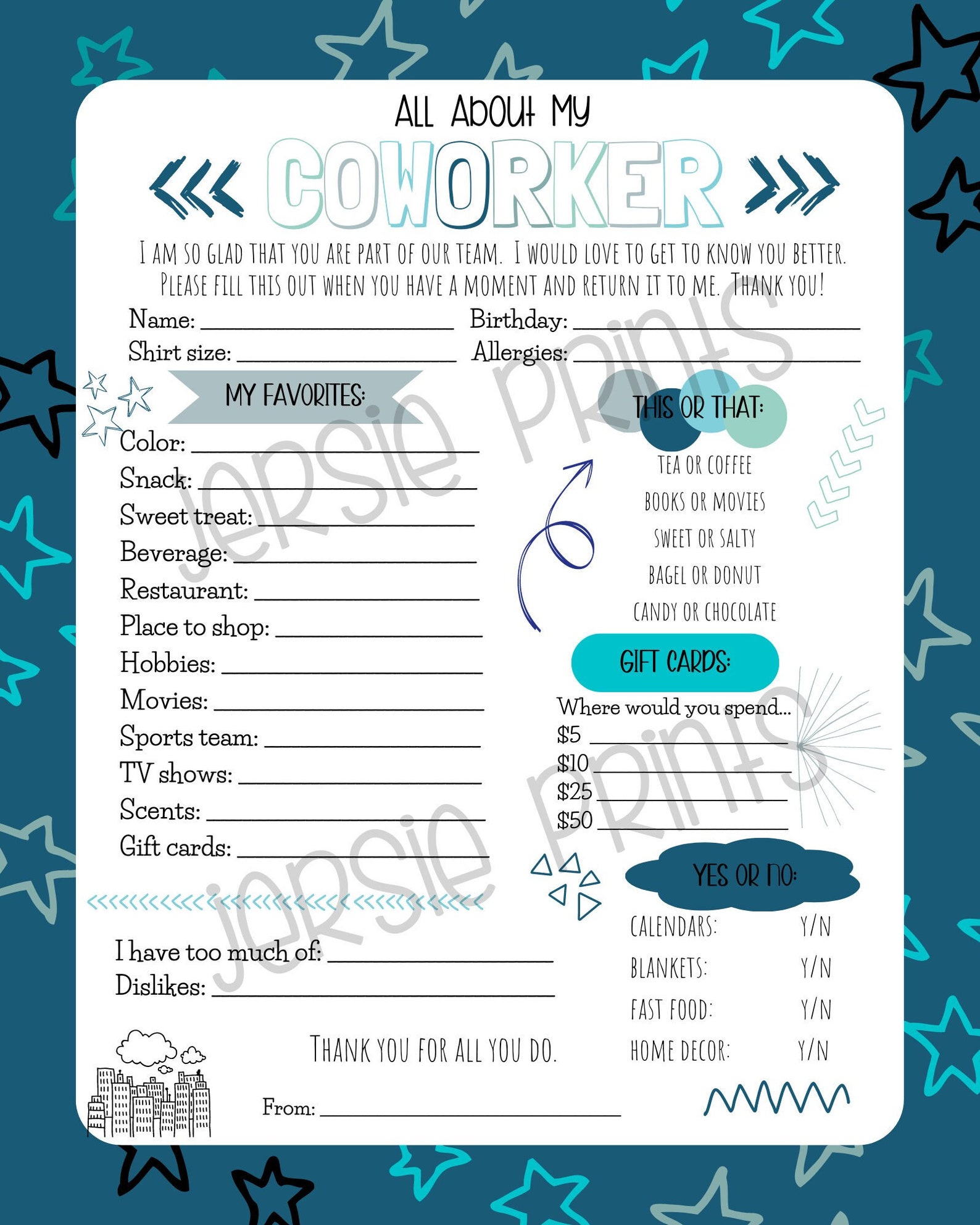 All About My Coworker / Coworker Favorite Things / New Employee / Get ...